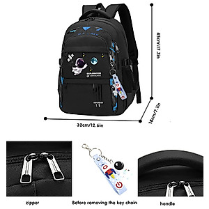 Astronaut Backpack for Boys Teens, Large Capacity School Bag Bookbag for Kids Elementary Middle (Black)
