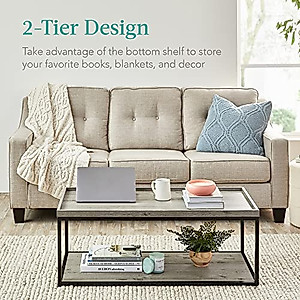 Best Choice Products 44in 2-Tier Rectangular Tray Top Coffee Table, Recessed Accent Furniture for Home w/Metal Frame, Shelf - Gray