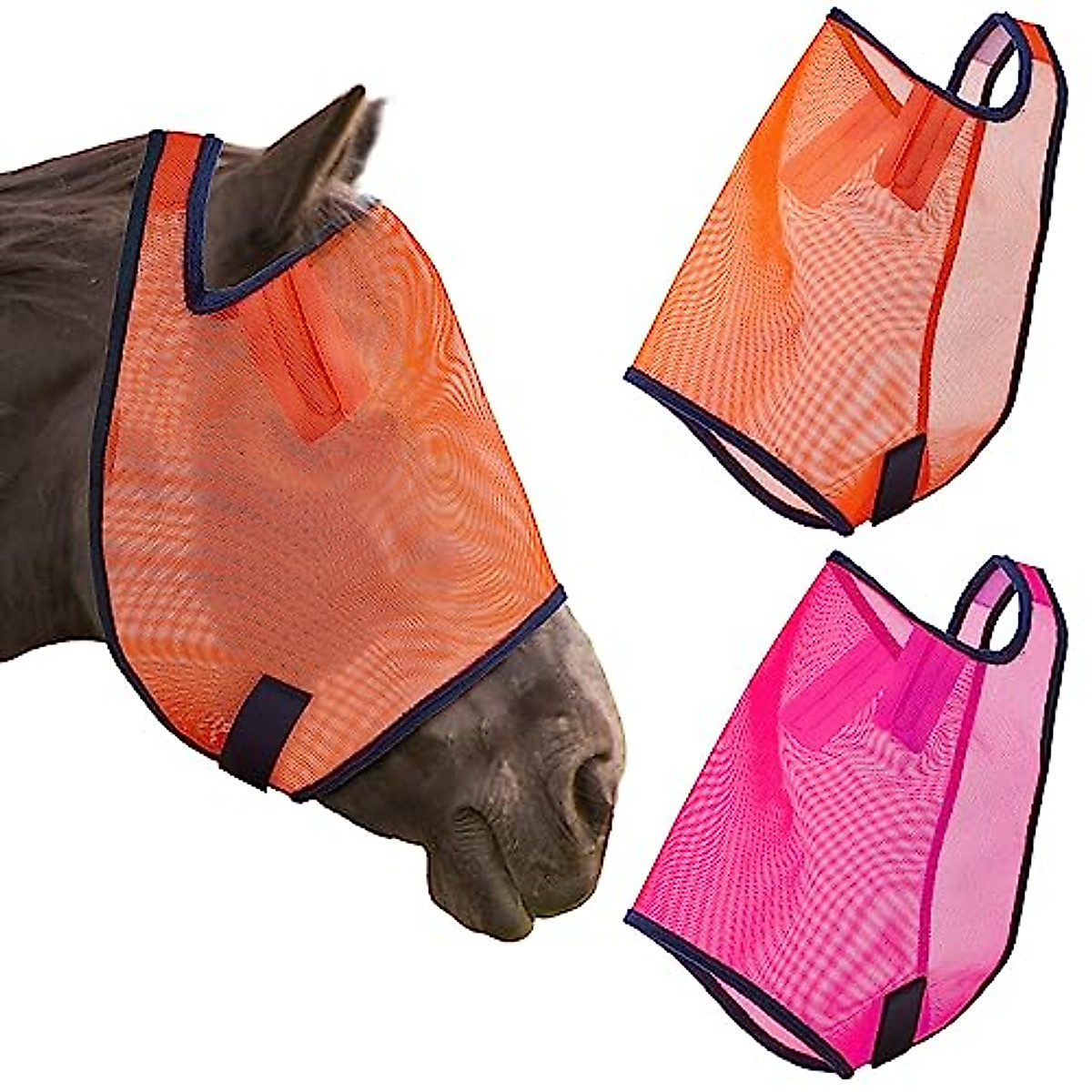 2 Pieces Horse Mask Protective Equine Mask Adjustable Comfort Horse Masks, L, Orange, Pink