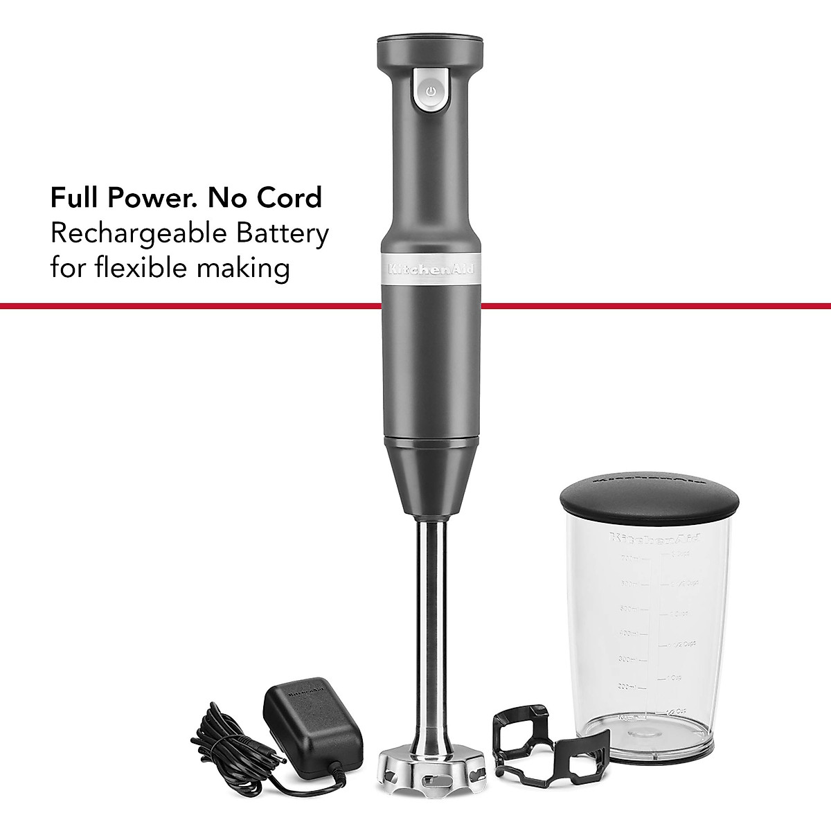 KitchenAid Cordless Variable Speed Hand Blender with Chopper and Whisk Attachment - KHBBV83, Matte Charcoal Grey