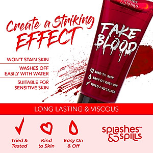 Realistic Fake Blood - Face and Body Paint - Pretend Costume and Dress Up Makeup by Splashes & Spills - New & Improved Formula! (10ml)