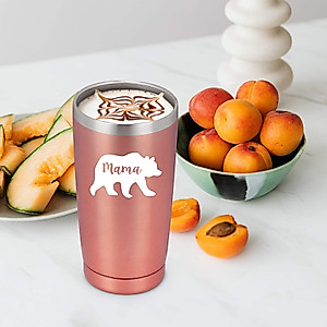 GINGPROUS Mama Bear Travel Tumbler, Mother's Day Gifts for Best Mom Mother Birthday Christmas Thangksgiving Gifts, Stainless Steel Insulated Travel Tumbler with 2 Lids and Straws, (20 Oz, Rose Gold)