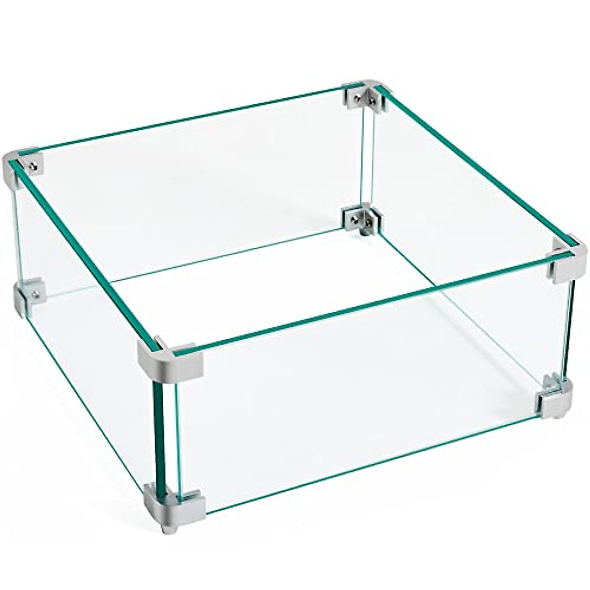 Yaheetech Gas Fire Pit Wind Guard for Square Fire Table, 15 x 15 x 6.5 inch Clear Tempered Wind Guard for Firepits, Thick Square Glass Shield, Glass Panel with Hard Aluminum Corner Bracket & Feet