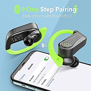 Wireless Earbuds Bluetooth Headphones,Vanzon IPX7 Waterproof Over Ear Earphones for 48Hrs Play Back Sport Earphones,with LED Charging Case&Earhooks Built-in Mic Headset Workout, Green