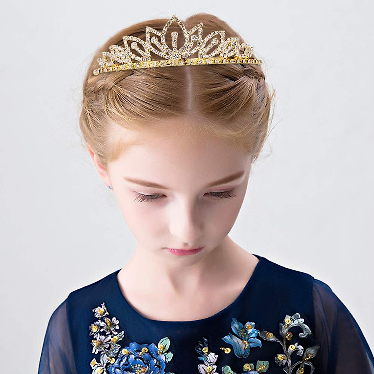 THSjewelry Tiaras and Crowns with Combs Crystal Princess Tiara Headband for Women Girls Bridal Wedding Birthday Prom Party, Gold