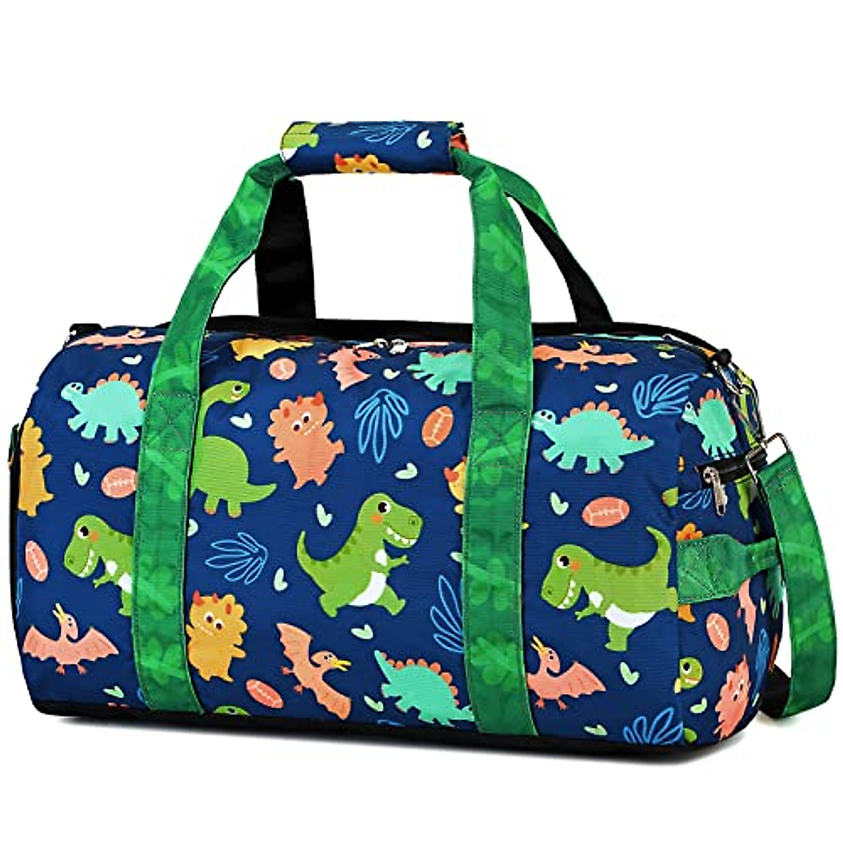 LOIDOU Duffle Bag for Boys Sport Gym Bag Kids Overnight Bag Girls Weekender Bag with Wet Pocket & Shoe Compartment (Dinosaur Navy)
