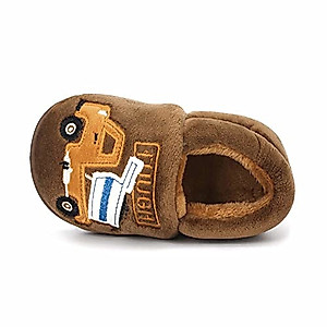 ESTAMICO Boys Girls Warm Slippers Cartoon Rocket Kids Winter Indoor Household Shoes, Brown 7-8 Toddler