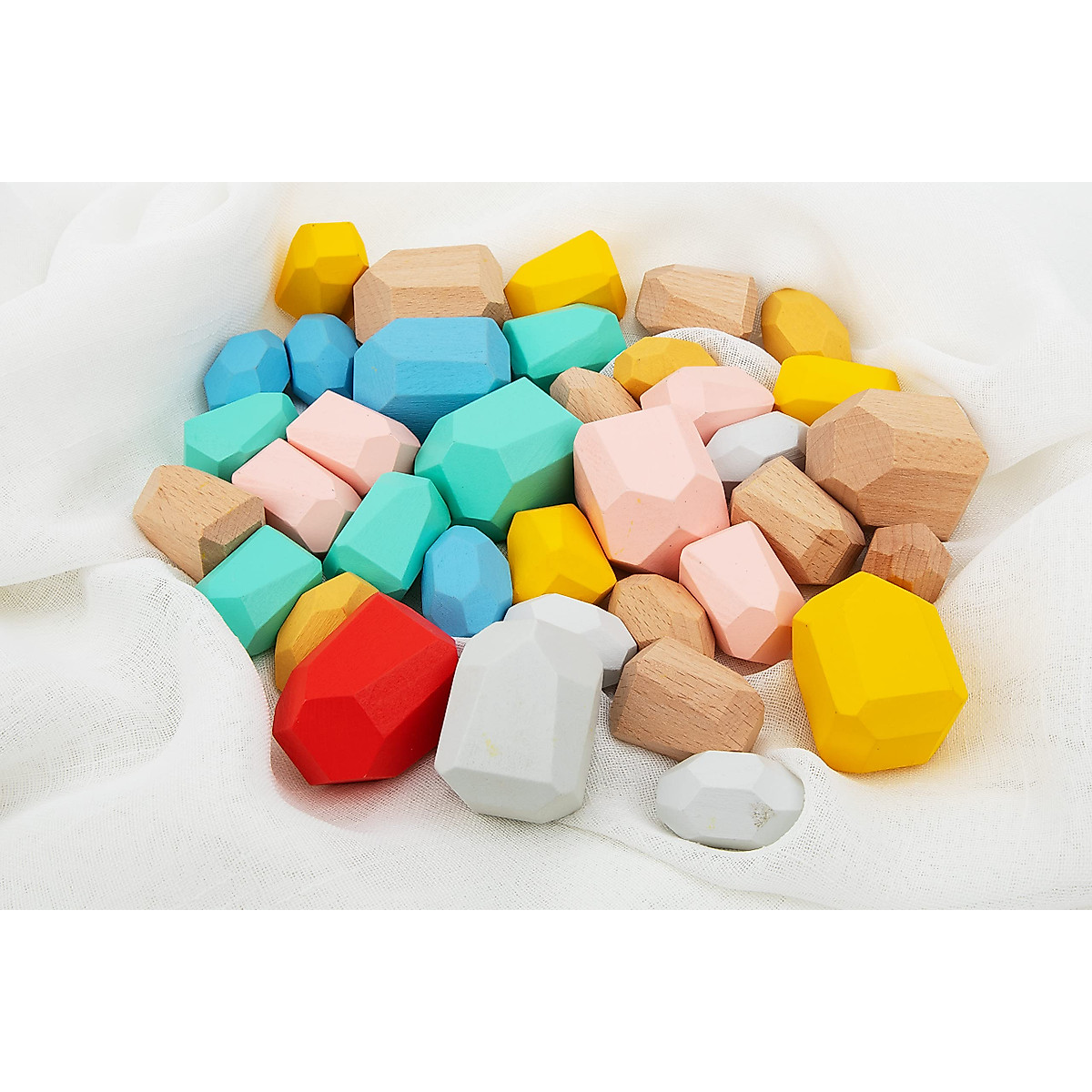 Pidoko Kids 36 Pcs Stacking Rocks with Storage Container - Wooden Balancing Stones - Educational Preschool Learning Montessori Toys - Wood Building Sorting Blocks Set