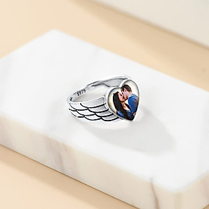 Memory Rings Personalized with Picture Custom Made 925 Sterling Silver Heart Shaped Photo Ring Memorial Jewelry Gift for Women