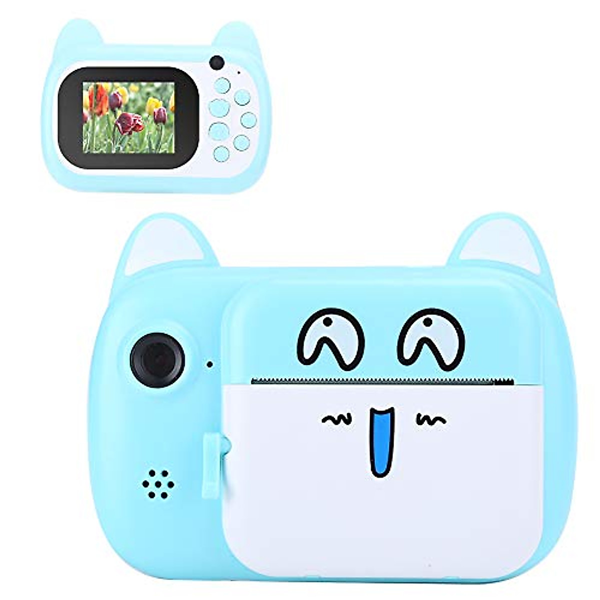 Kafuty-1 Portable Children's Camera with 2.0 Inch HD Screen, OneClick Smart Focusing, AntiShake, 2400W Pixel Dual Lens Polaroid Camera, The Best Gift for Kids, Child (Blue)