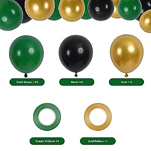 RUBFAC 65 Pcs Black Gold and Green Balloon Arch Garland Kit, 12 Inches Dark Green Gold Balloons for Black Wedding Safari Jungle Birthday Decorations