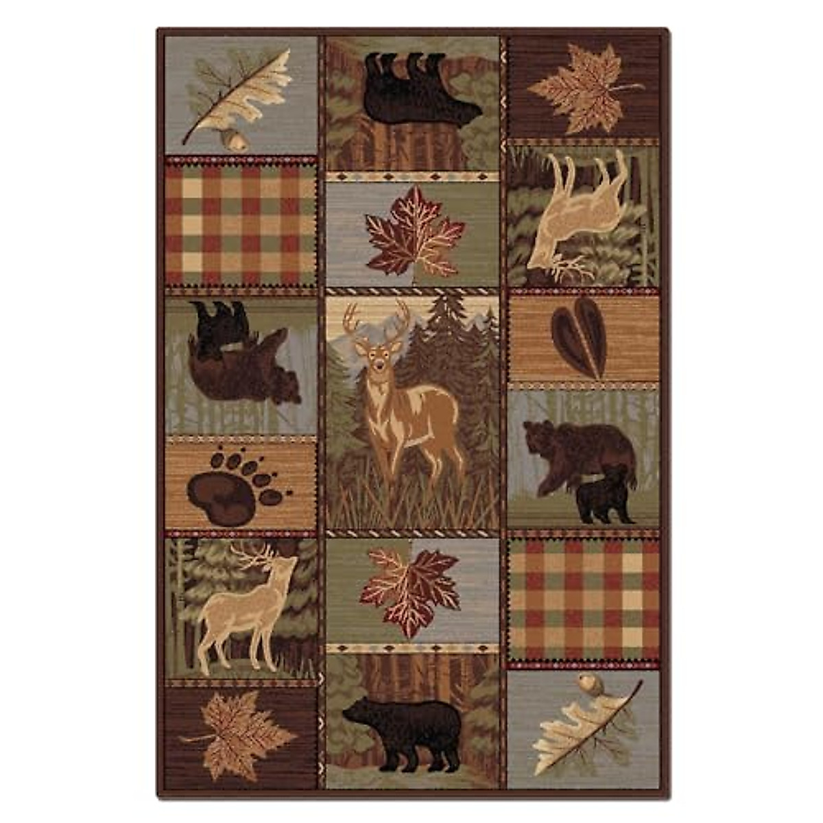 KFHWDG Country Style Rug, 3x4ft, Rustic Cabin Wildlife Washable Area Rugs, Elk Bear Lattice Modern Geometric Design Soft Floor Rug Non-Skid Carpets for Living Room Bedroom Home Decor