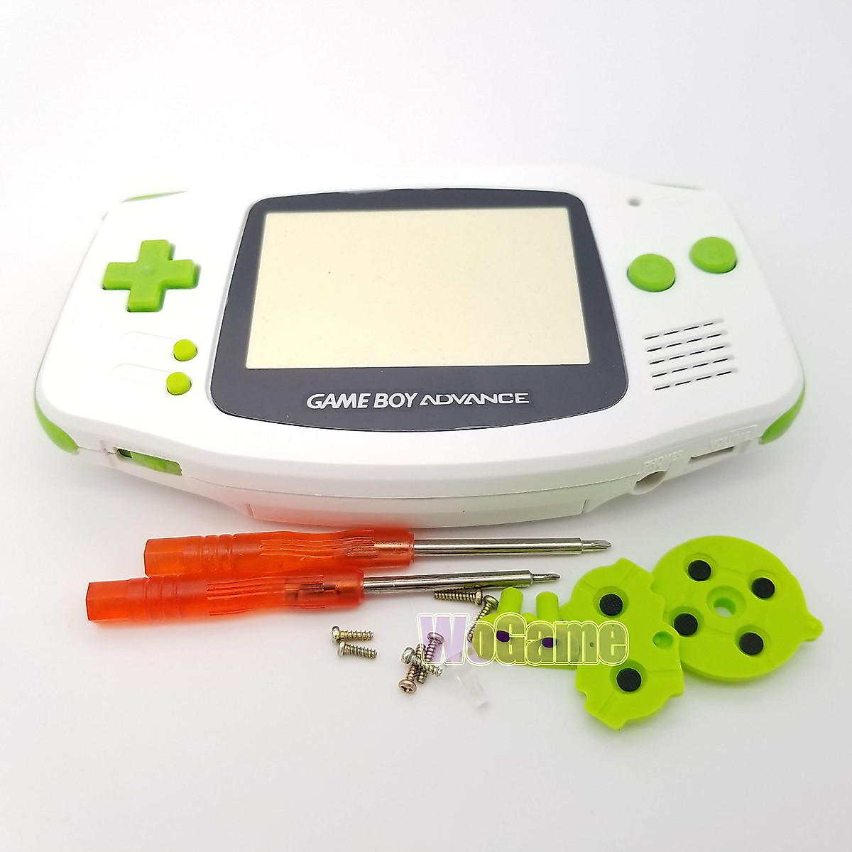 Full Housing Case Cover Housing Shell Replacement for Game boy Advance GBA Shell Case with Buttons Kit-White+Green Buttons