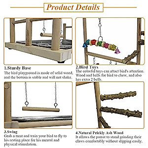kathson Bird Playground Parrot Perch Stand Toys, Birds Wood Play Gym Activity Center Exercise Playpen Ladder Swing with Feeder Cups Chewing Toy(Include a Tray)