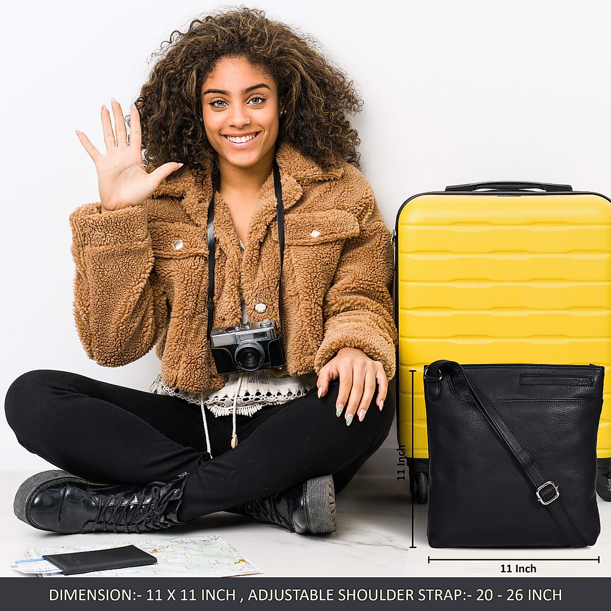 Ozora Multi Pockets Handmade Leather Crossbody Handbags & Sling Bag for Men & Women with Detachable Holster (Black Nappa)