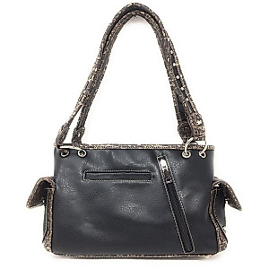 Texas West Rhinestone Embroidered Metal Skull Leather Womens Concealed Carry Handbag With Matching Wallet 6 colors (Black)