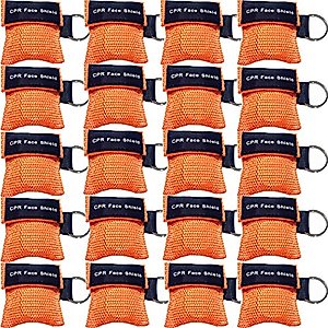 20pcs CPR Mask Keychain Ring Emergency Kit CPR Face Shields for First Aid or AED Training