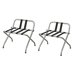 AMENITIES DEPOT Folding Chrome Stainless Steel Luggage Rack with Back “2-Pack ” …