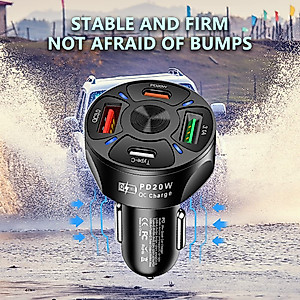 65W 4 Ports Car Fast Charging Charger Cigarette Lighter Adapter,with QC 3.0 15W&PD 20W&Type C Car Phone Charger for iPhone 14 13 12 Pro Max X Xs,S22 S21,iPad & Laptop (Black)