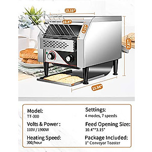 Commercial Conveyor Toaster 300PCS Per Hour Toasting Bread Bagels 110V Electric Countertop Belt Machine for Restaurant Home Bread Bagel Breakfast Food