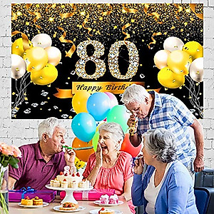 Trgowaul 80th Birthday Party Decoration, Extra Large Black Gold Sign Poster 80th Birthday Party Supplies, 80th Anniversary Backdrop Banner Photo Booth Backdrop Background Banner, 70.8 x 43.3 Inch