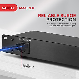 Pyle PDU Power Strip Surge Protector - 150 Joule 15 Amp 9 Outlet, Heavy Duty Electric Extension Cord Strip - 1U Rack Mount Protection Power Outlet Strip W/ AC Filter - PCO850