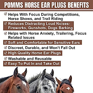 Pomms Equine Ear Plugs - Bundle of 1 Pair Horse Size and 1 Pair Pony Size Black Equestrian Showing Competition EarPlugs with a Horse Shaped Bottle Opener Keychain