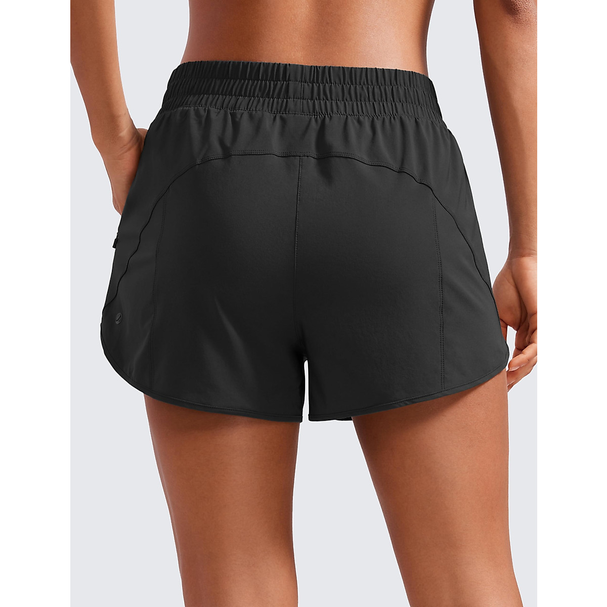 CRZ YOGA Women's High Waisted Running Shorts Mesh Liner - 3'' Dolphin Quick Dry Athletic Gym Track Workout Shorts Zip Pocket Black Medium