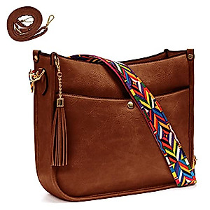 CELELA Crossbody Bags for Women Vegan Leather Shoulder Bucket Cross-body Purse with Guitar Strap Replacement Tassel(Bown)