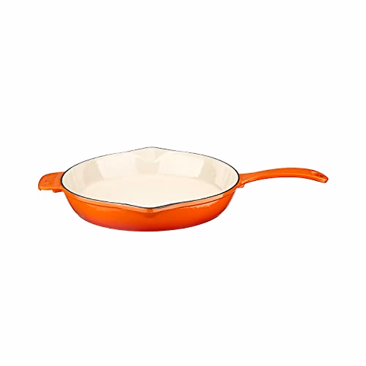 Lava Light-Colored Sand Enameled Cast Iron Skillet with Side Drip Spouts - 12 inch Round Frying Pan with Glossy Sand-Colored Three Layers of Enamel Coated Interior (Orange)