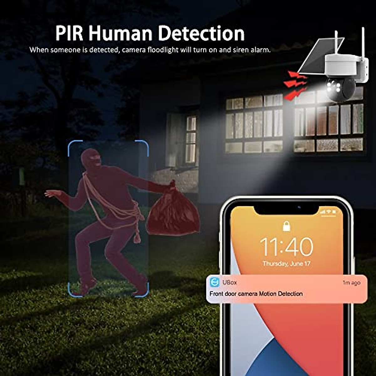 Security Camera Wireless Outdoor Solar Powered, WiFi PTZ Battery Surveillance Camera for Home Security, Color Night Vision, 2 Way Audio, Motion Detection & Phone Alerts, Cloud Storage & SD Card Slot