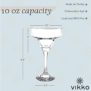 Vikko Margarita Glasses Set of 4, 10 Ounce, Crystal Clear Margarita Glass, Cosmopolitan Glassware for Margaritas, Frozen Drinks, Pina Coladas and Cocktails, Margarita Cups