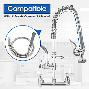 Gdyfdskin 44 Inch Pre-Rinse Hose with Heat Resistant Handle for Commercial Kitchen Sink Faucet, Flexible Stainless Steel Commercial Sink Sprayer Hose Replacement Parts - Grey