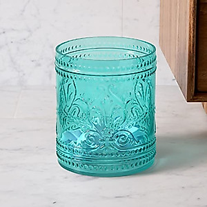 KMWARES Decorative Wastebasket/Trash Can/Garbage Can for Home Accent, Kitchen, Bathroom Accessories, Office Decoration - Real Glass Solid Teal Blue