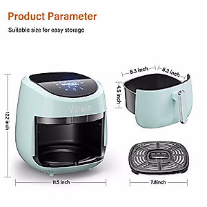 VILIWIN Air Fryer 4.5 QT Digital Air Fryer Cooker 8 Preset Menus AirFryer Hot Air Fryer with Auto Shut Off 30 Minute Timer Adjustable Temperature Control Nonstick Tray 1400W Air Fryer Blue