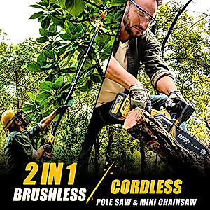 IMOUMLIVE 2-IN-1 Cordless Pole Saw & Chainsaw, 8" Cutting Brushless Electric Rotatable Pole Saw, Oiling System, 8.3 LB Lightweight, 21V 3.0Ah Battery, 16.6-Foot Max Reach Pole Saw for Tree Trimming