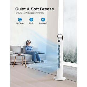 Simple Deluxe Tower Fan with Remote, 46 Inch Oscillating Fan, Bladeless Fans with 24H Timer, 3 Speeds, 3 Modes, LED Display, Cooling Standing Floor Fan for Bedroom Living Room Home Office