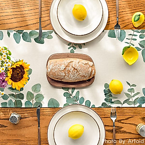 Artoid Mode Eucalyptus Leaves Table Runner, Seasonal Spring Summer Green Plants Holiday Kitchen Dining Table Decoration for Home Party Decor 13 x 72 Inch