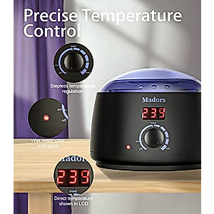Madors Waxing Kit with LCD Digital Display Temperature Control, Wax Warmer with 5 Pack (3.5 oz. each) Hard Wax Beads for Full Body
