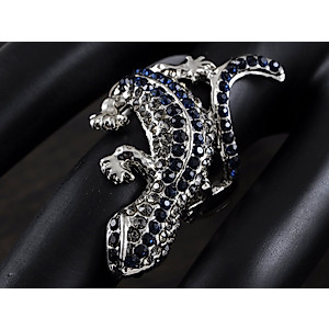 Alilang Adjustable Silvery Tone Dark Blue Rhinestones Lizard Reptile Ring