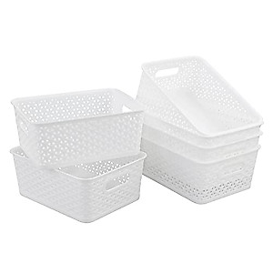 Wekioger Plastic Weave Storage Basket, 6-Pack White Pantry Bin