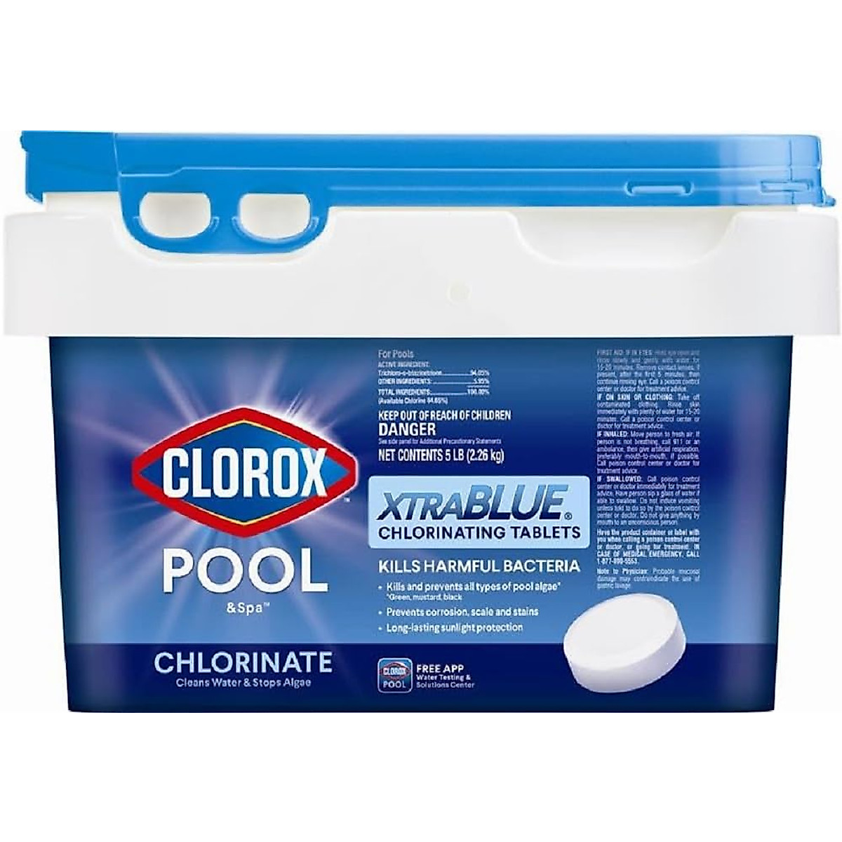 CLOROX Pool&Spa XtraBlue 3-Inch Long Lasting Chlorinating Tablets, 5-Pound Chlorine