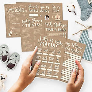 50 Rustic Baby Prediction And Advice Cards, Trivia Games, etc, 25 Love or Labor, Boobs Or Baby Butts Game, 25 Baby Animal Matching, Nursery Rhyme Game - 8 Double Sided Cards Baby Shower Games Funny