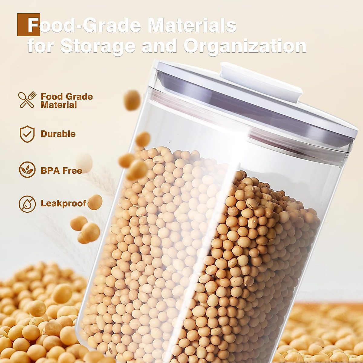 LivLab Airtight Small Grips POP Rice Cereal Dispenser - Rice Container Food Storage Bin Granola Cat/Dog Food Container (2.2 Qt)