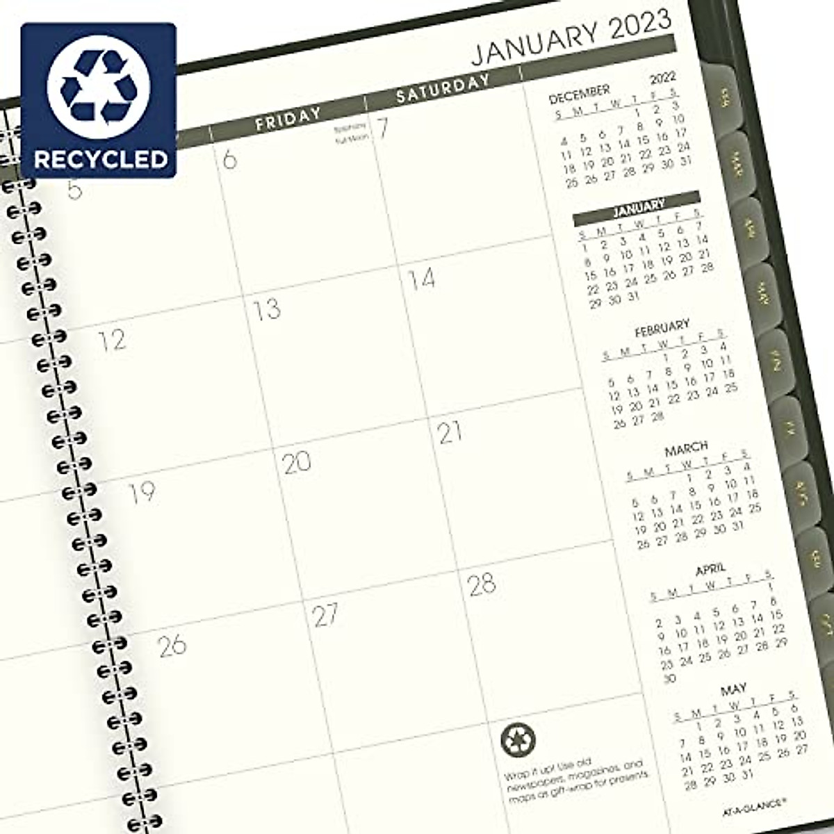 AT-A-GLANCE 2023 Monthly Planner, 13 Month Calendar, 9" x 11", Large, Recycled, Monthly Tabs, Green (70260G60)