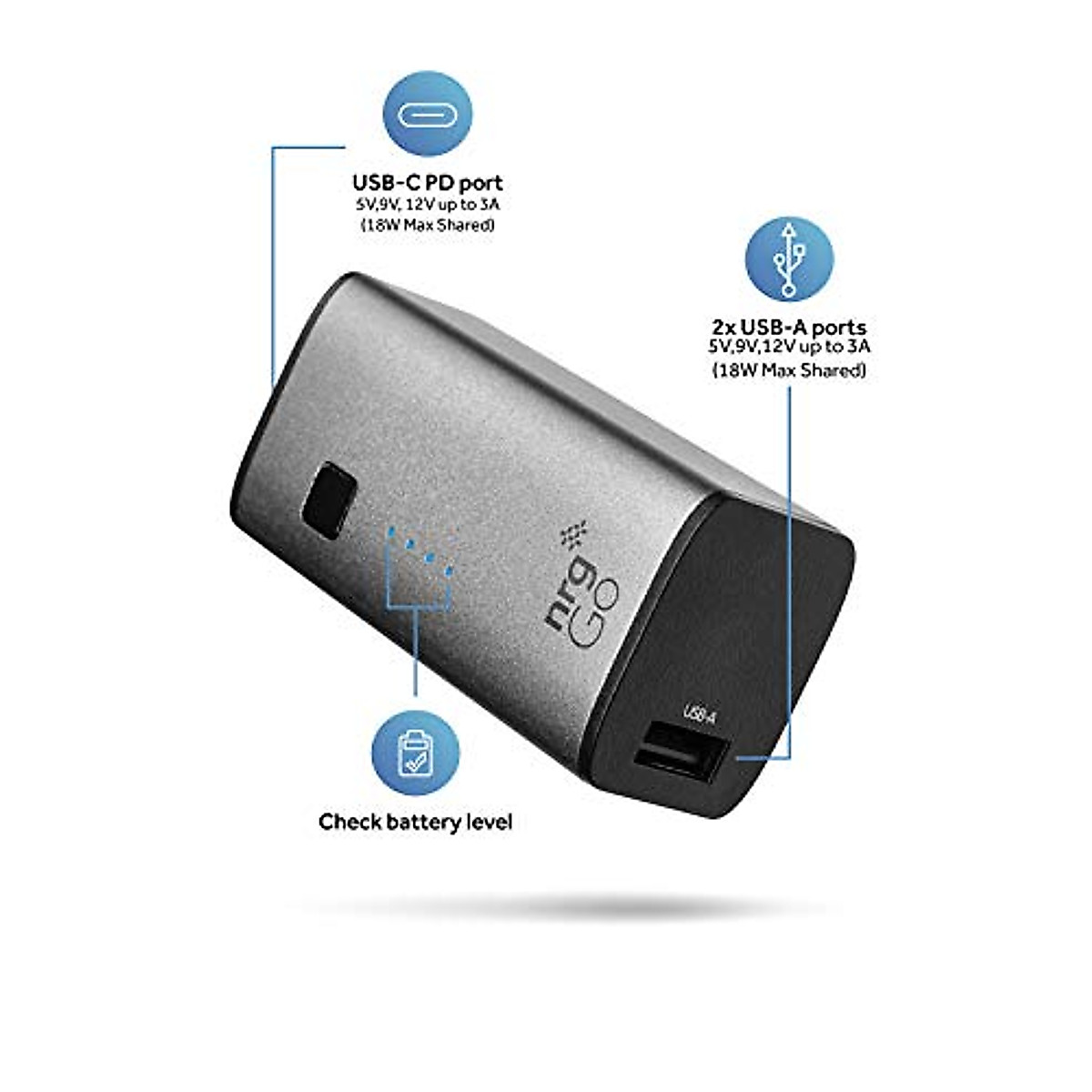 nrgGo Powerbank 5000 mAh Portable Charger, Mini Power Bank USB C, 18W PD Battery Pack 5000mAh, Battery Phone Charger for iPhone, Samsung and More