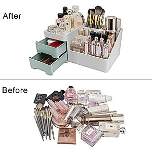 CGBE Makeup Organizer for Vanity Cosmetic Organizer With Drawers Makeup Desk Organizer Skincare Organizer for Cosmetics, Vanity Holder for Lipstick, Brushes, Lotions, Eyeshadow, Nail Polish -Green