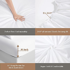 Peace Sleep Bedding - 600 Thread Count Egyptian Cotton Sheets - Luxury Full Size Cooling Bed Sheets - Soft Sateen Weave Cotton Bed Sheets - Deep Pocket Fits Upto 16" Deep Mattress - White