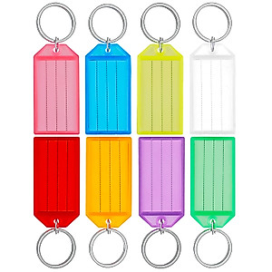 Uniclife 20 Pack Tough Plastic Key Tags with Split Ring Label Window, Assorted Colors