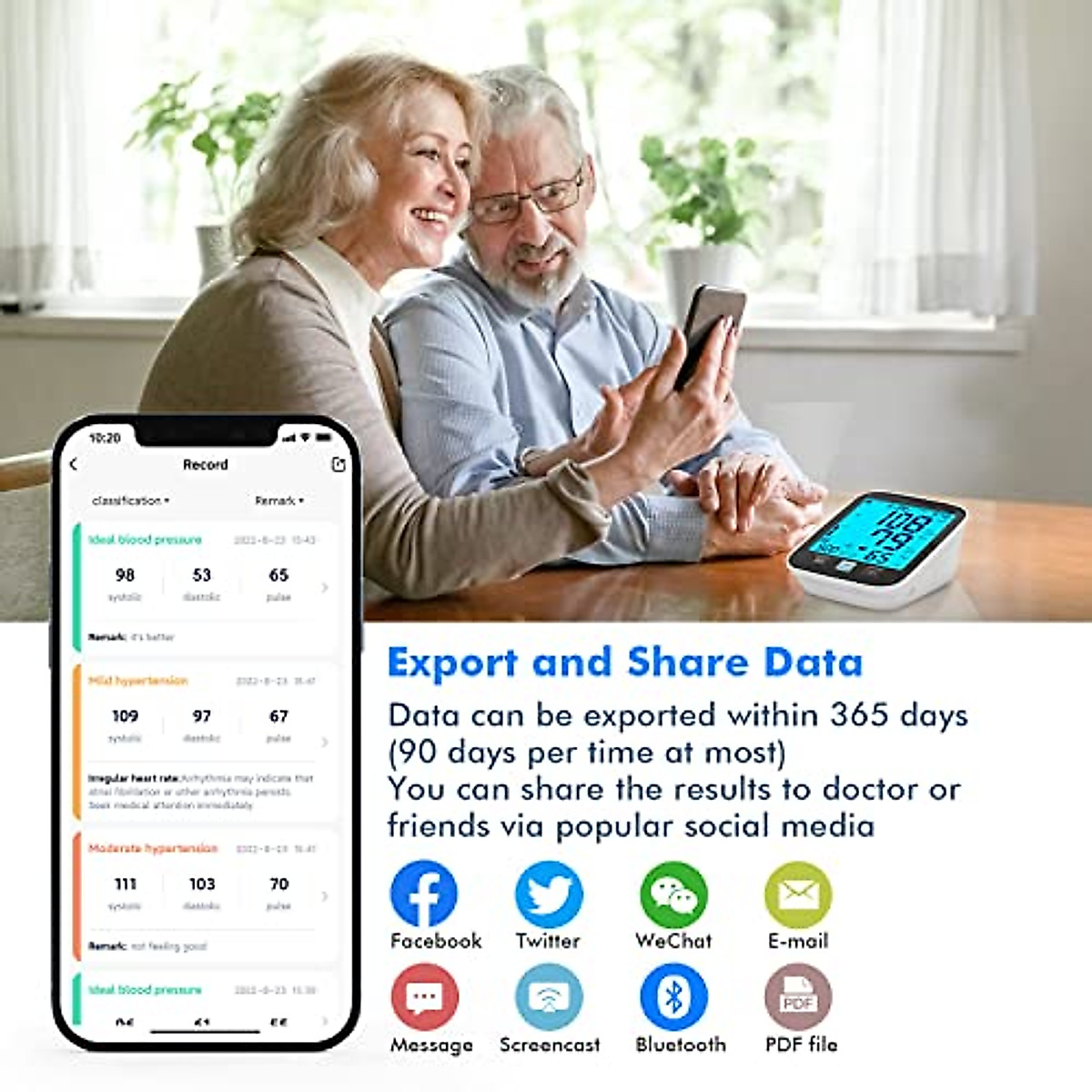 ZOETOUCH Bluetooth Blood Pressure Monitors for Home Use High Blood Pressure Machine, Smart Automatic Upper Arm BP Monitor Large Cuff, 500 Set Memory, Battery Included,LCD Backlit,Offline Storage